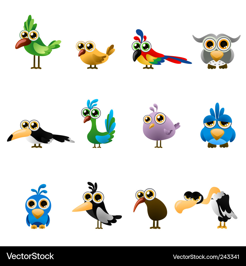 Cartoon bird set Royalty Free Vector Image - VectorStock