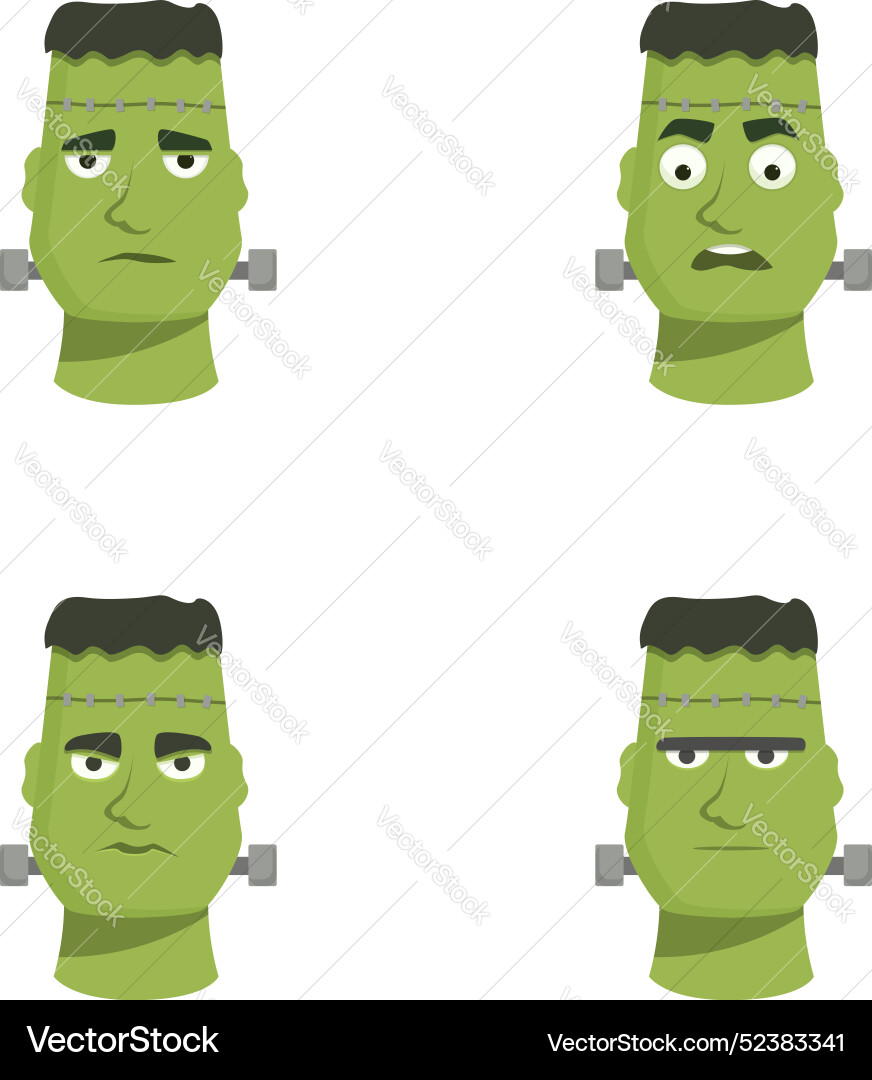 Cartoon frankenstein monster faces set Royalty Free Vector