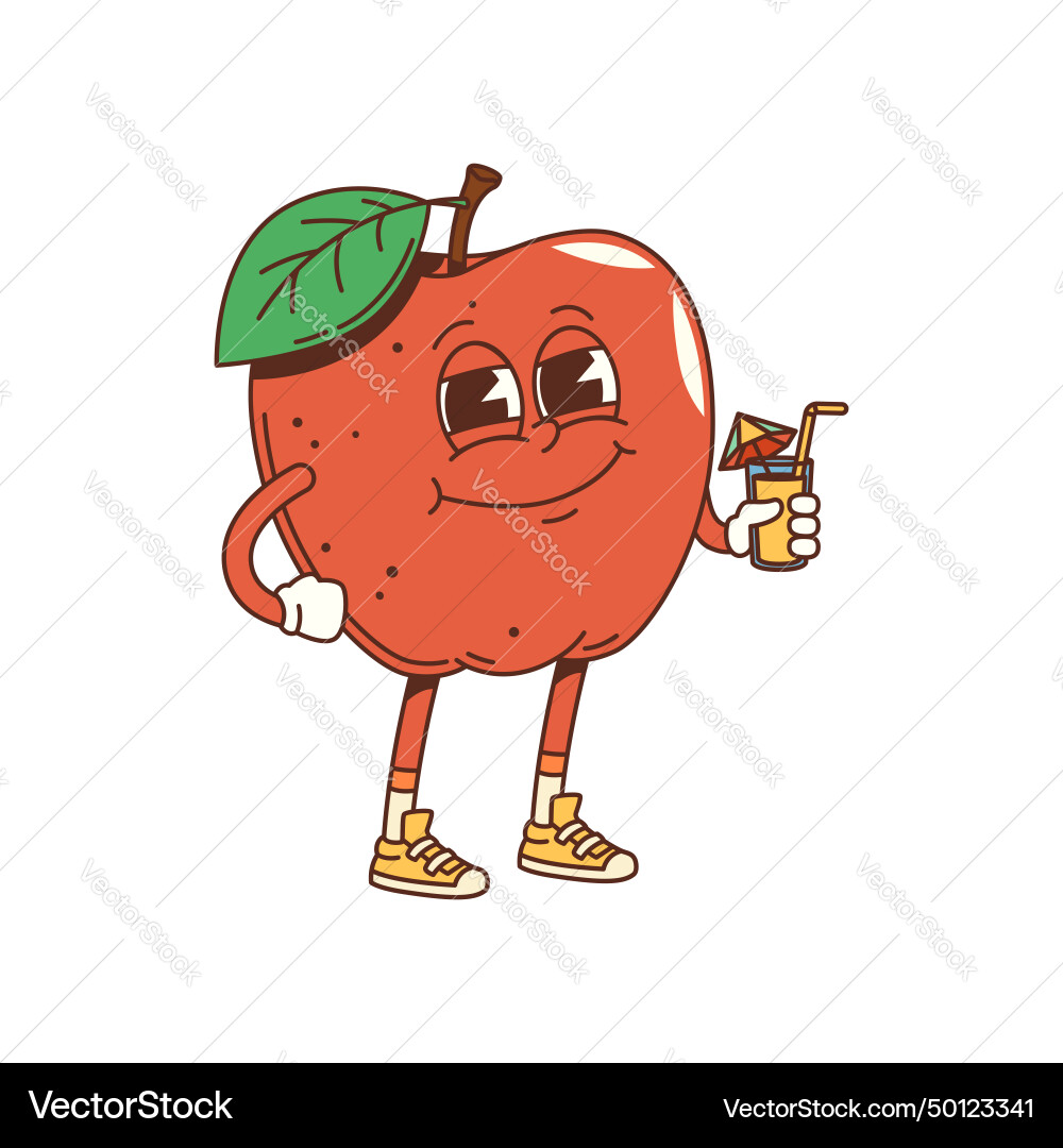 Cartoon groovy apple fruit character hippie style Vector Image