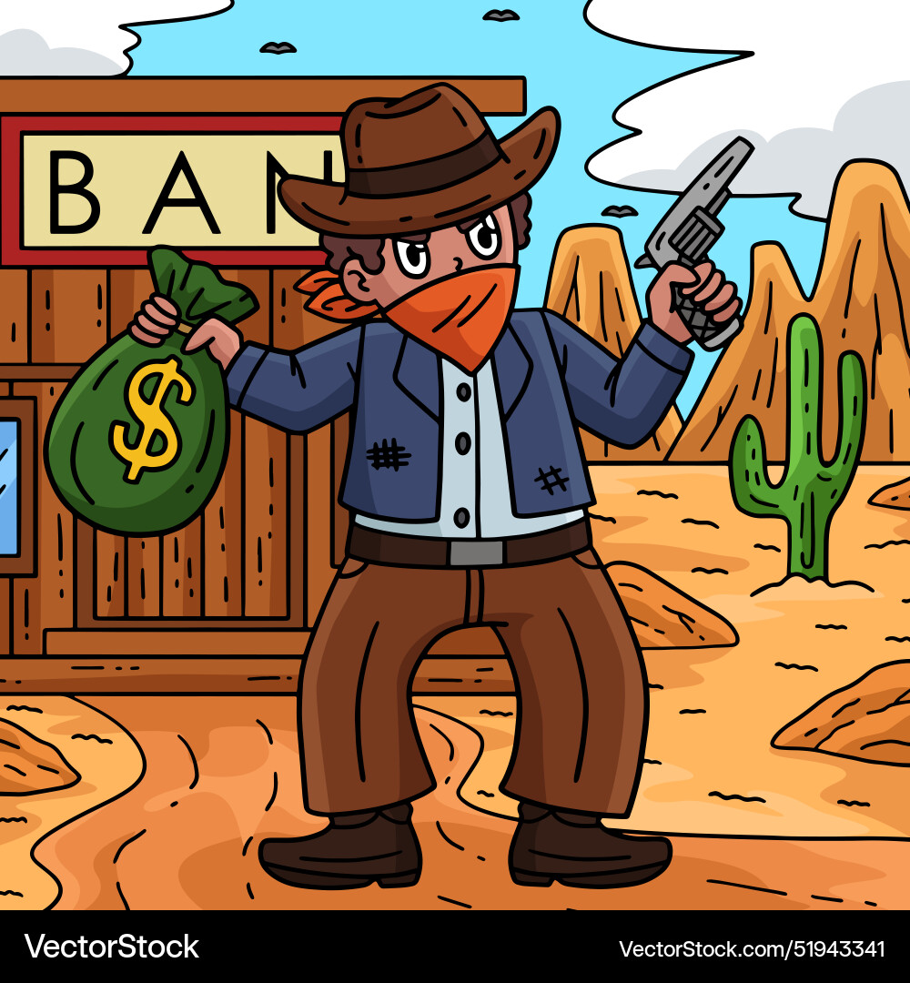 Cowboy bandit colored cartoon Royalty Free Vector Image
