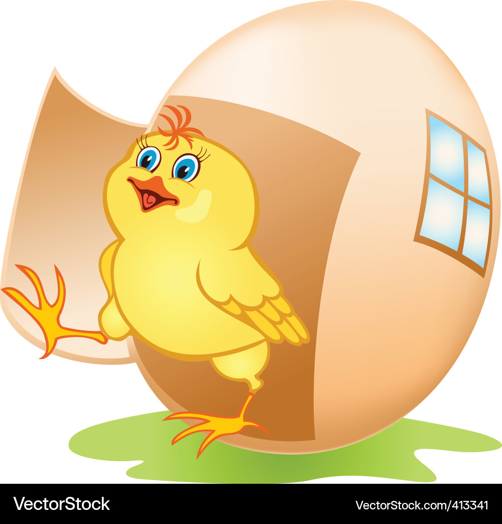 Cute Cartoon Chicken Hatching from Egg Royalty Free Vector