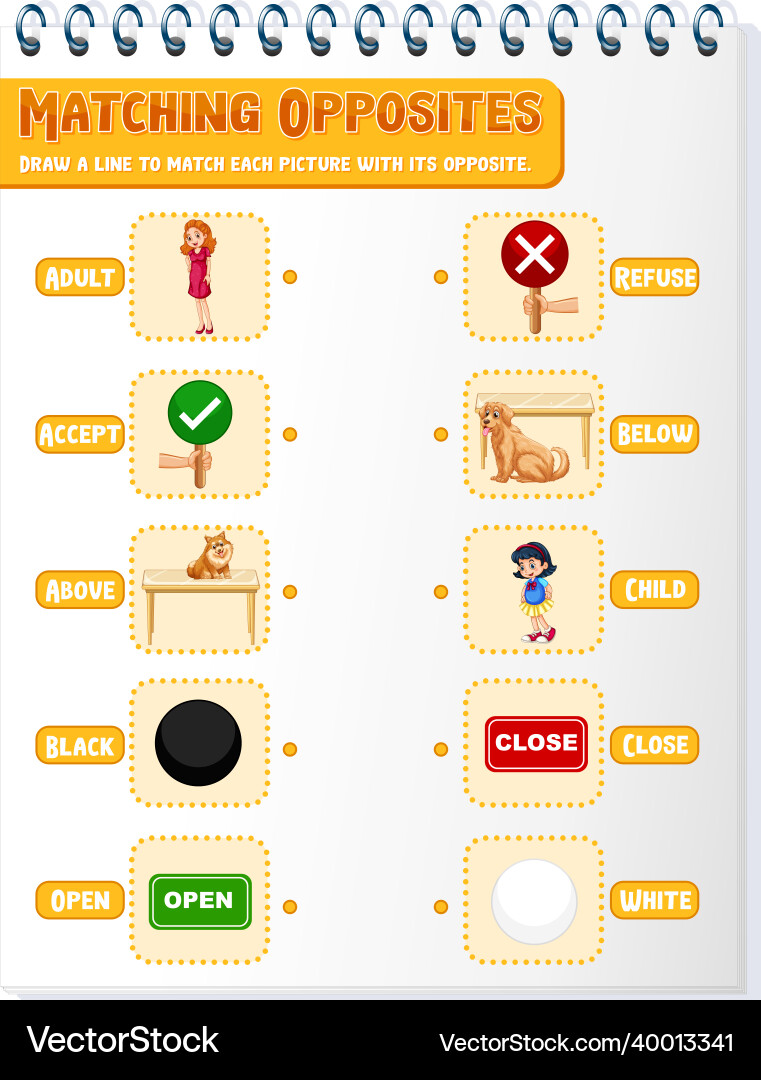 Matching opposite words worksheet template Vector Image