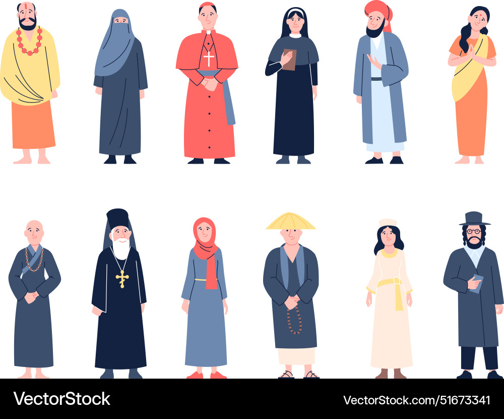 Monks and nuns religious people in traditional Vector Image