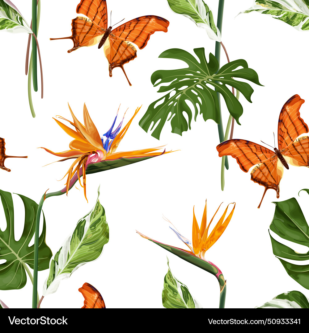 Tropical summer seamless pattern with strelitzia Vector Image
