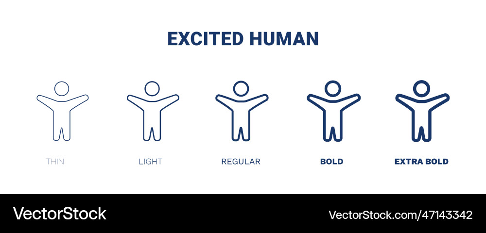 Excited Human Icon Set - Thin & Bold Vector Image