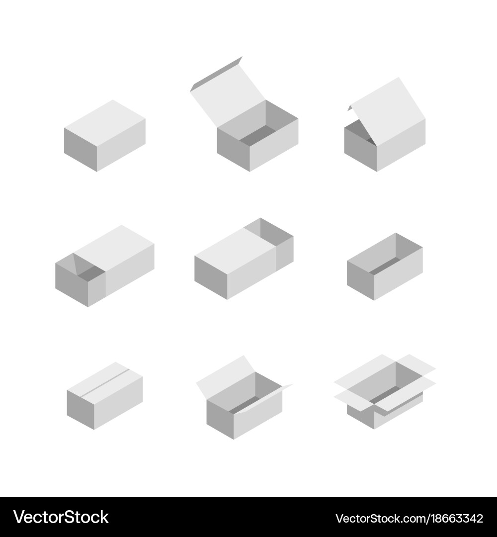 Packaging box isometric set images Royalty Free Vector Image