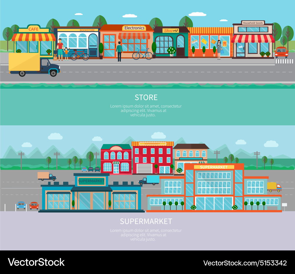 Retail Store & Supermarket Banners Royalty Free Vector