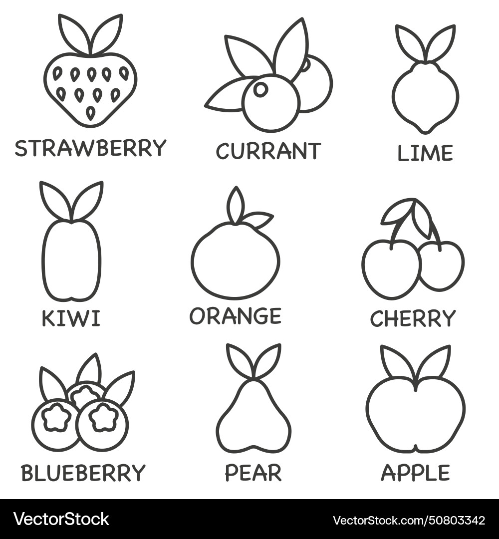 Set of fruit line icons thin contains Royalty Free Vector