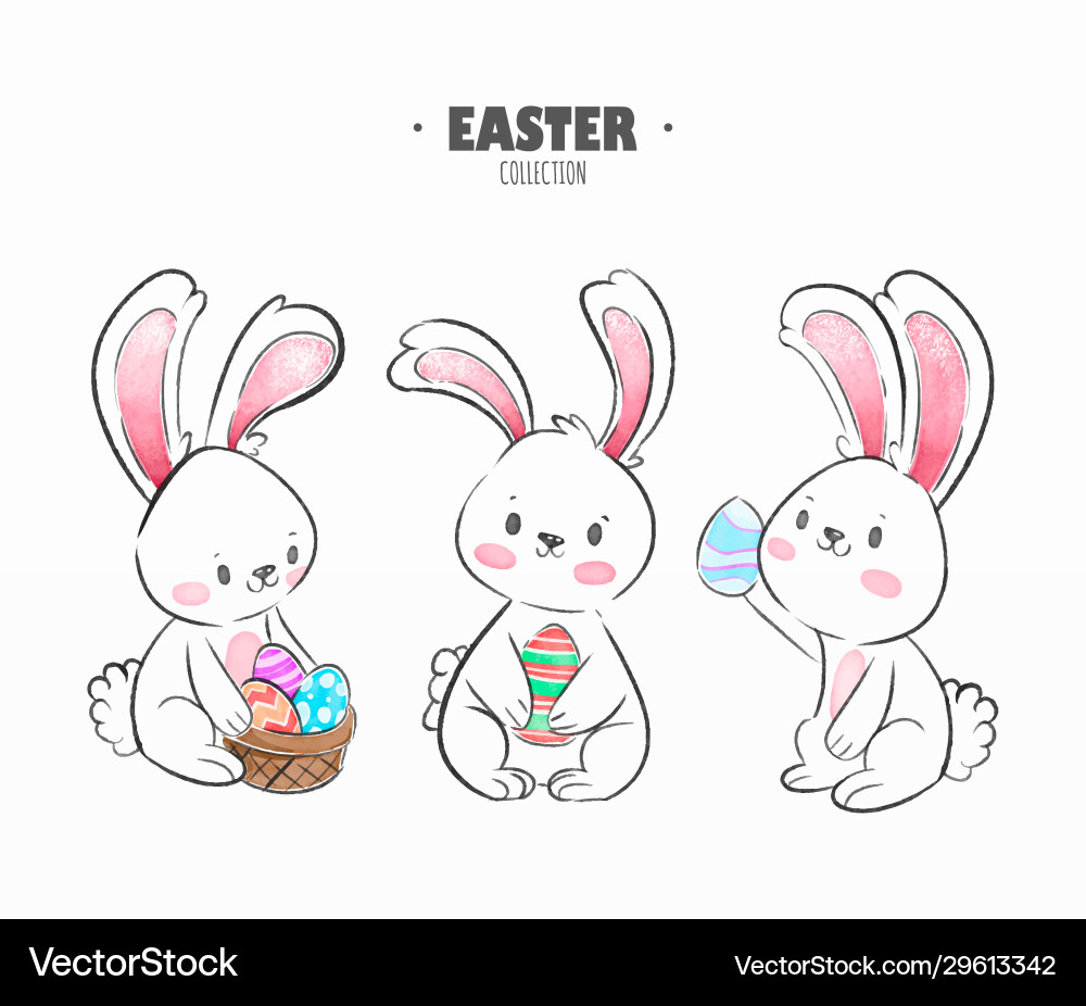 Variety easter rabbits set Royalty Free Vector Image