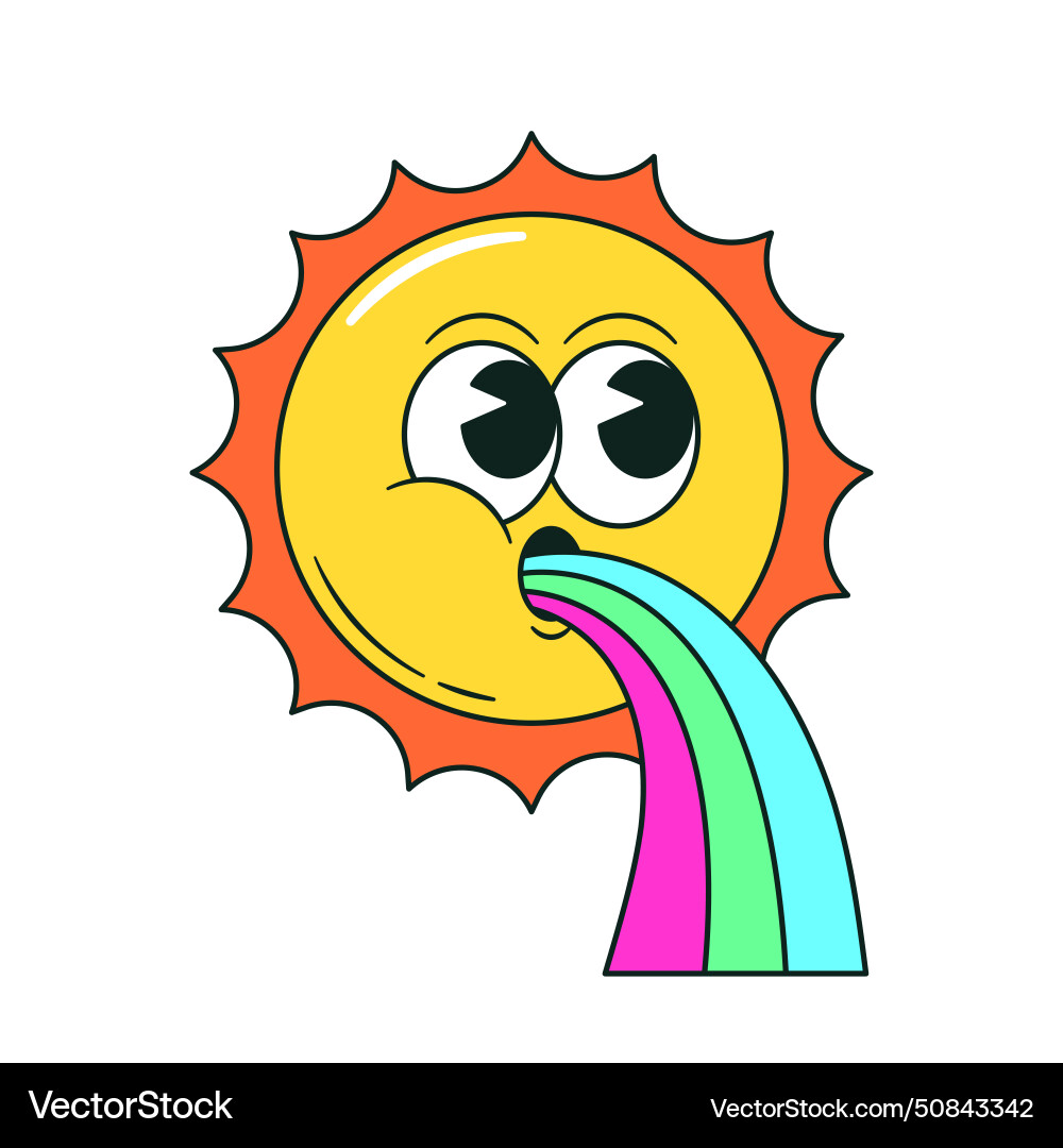 Vomiting sun psychedelic sticker features Vector Image