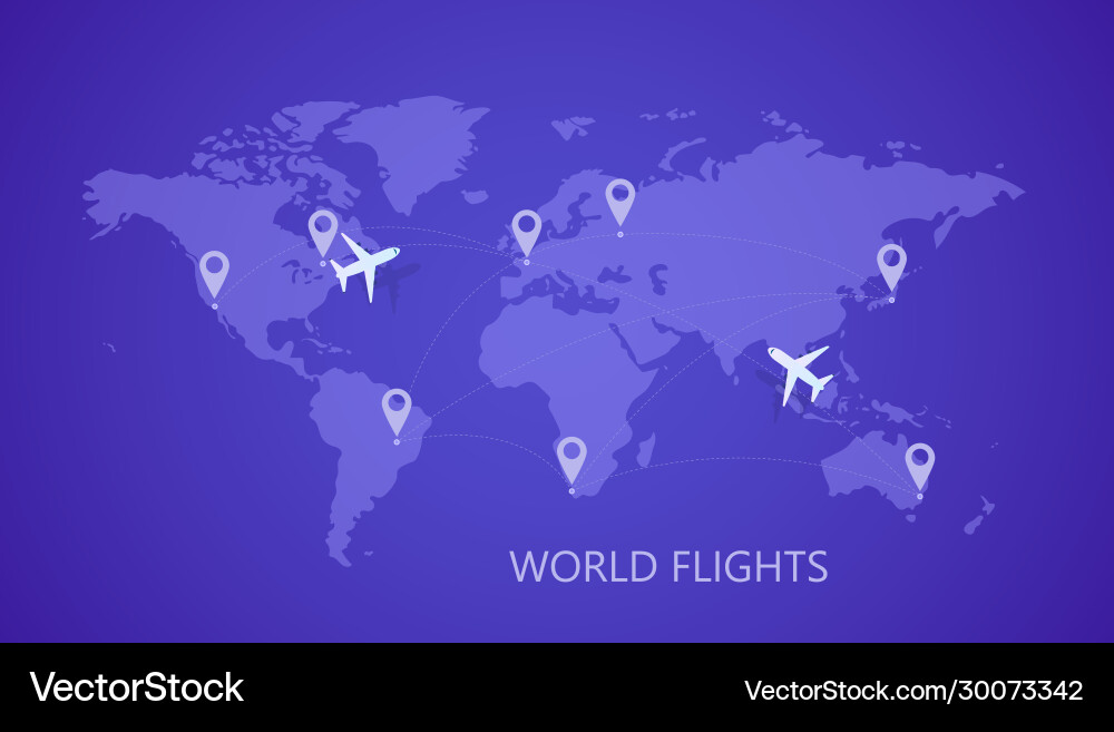 World map with airports and planes Royalty Free Vector Image