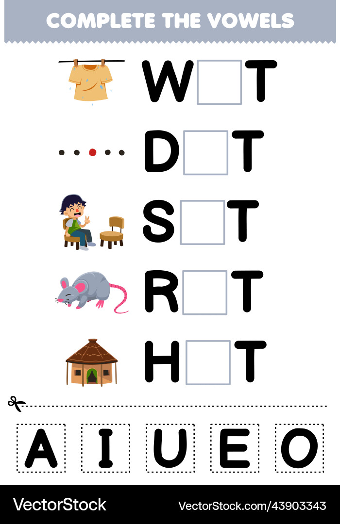 Education game for children complete the vowels Vector Image