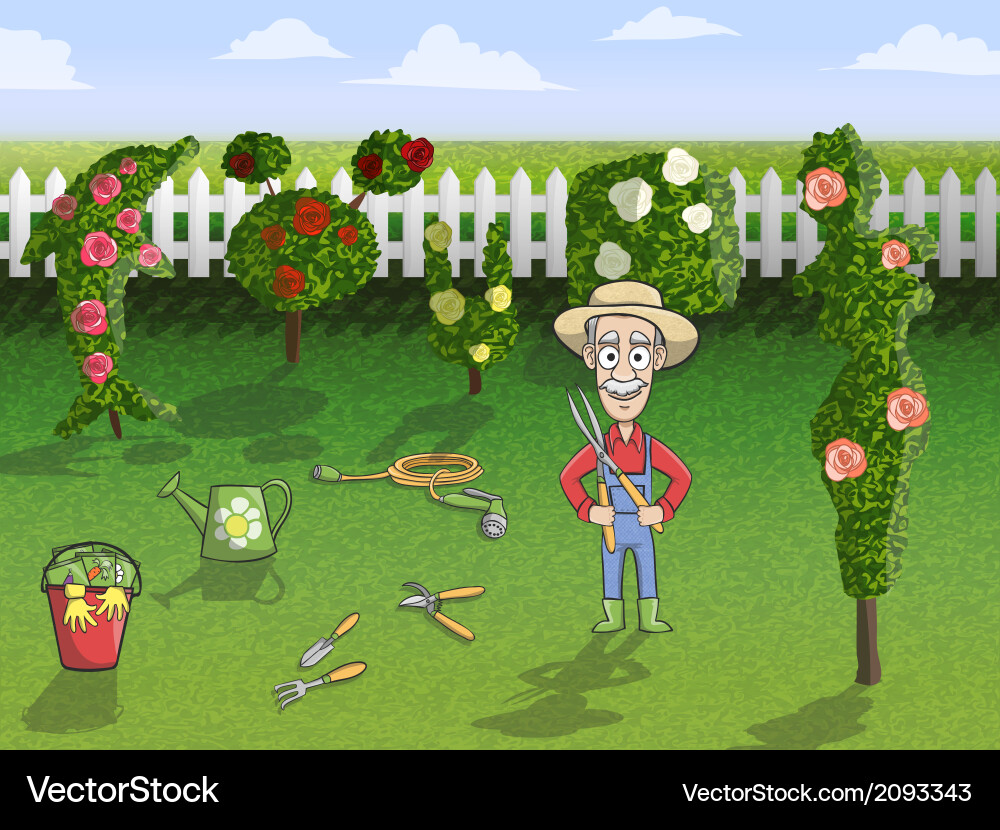 Happy gardener character at work Royalty Free Vector Image