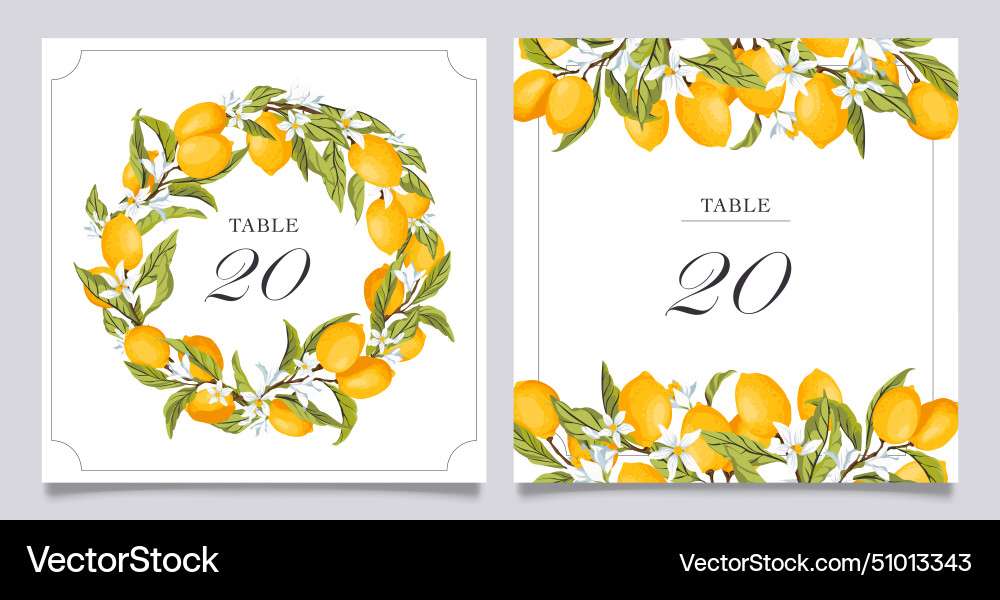 Lemon citrus wedding table numbers template Vector Image