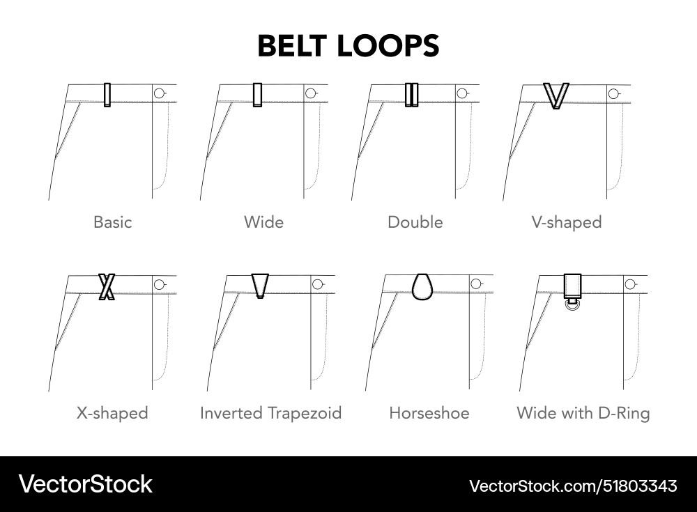 Set of pants belt loops details - basic wide Vector Image