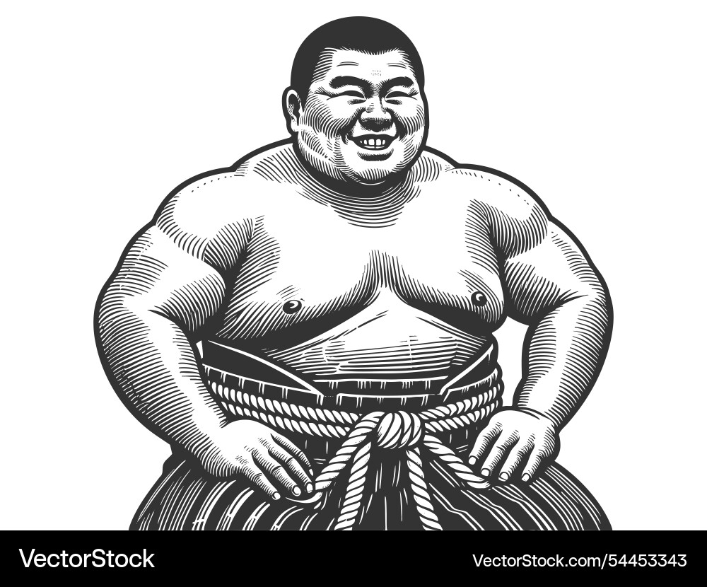 Sumo wrestler in traditional attire smiling Vector Image