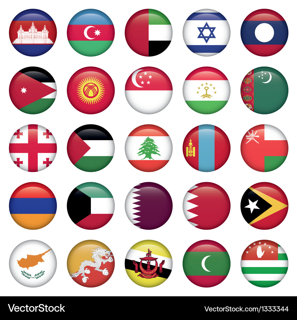 Asiatic flags round buttons Royalty Free Vector Image