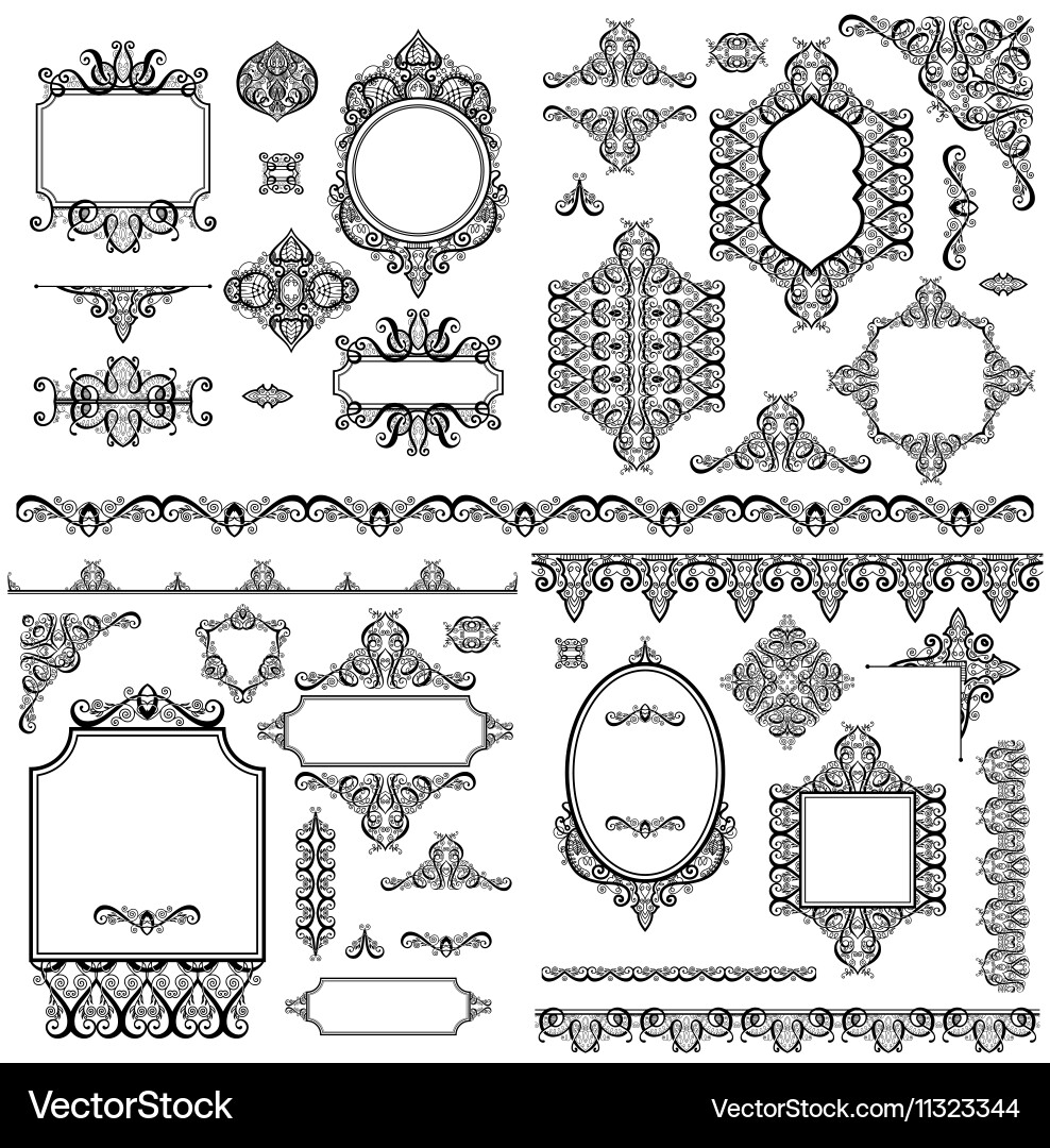 Set of black white design elements and page Vector Image