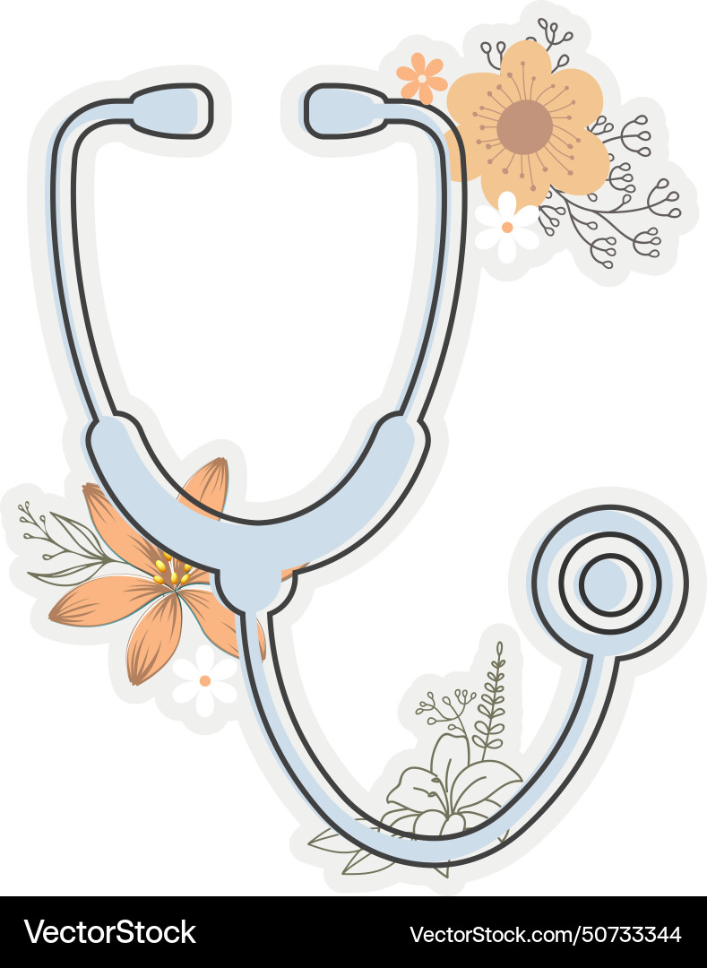 Stethoscope sticker floral Royalty Free Vector Image