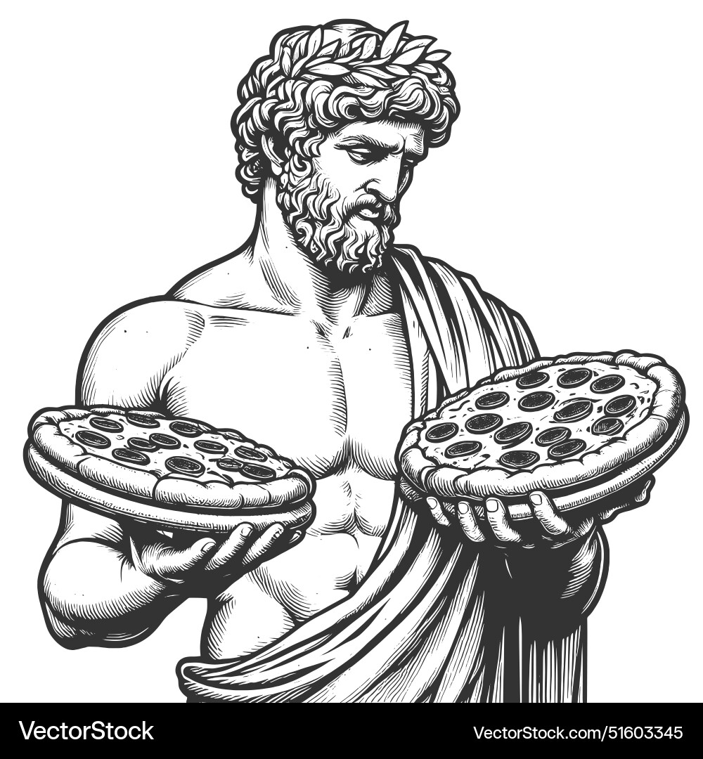 Classical statue with pizza engraving Royalty Free Vector