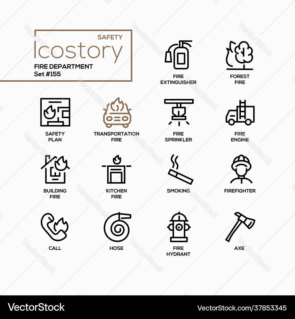 Fire Safety Icons - Line Style Royalty Free Vector Image