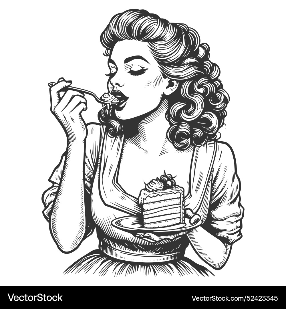 Pin Up Girl Eating Cake Royalty Free Vector Image