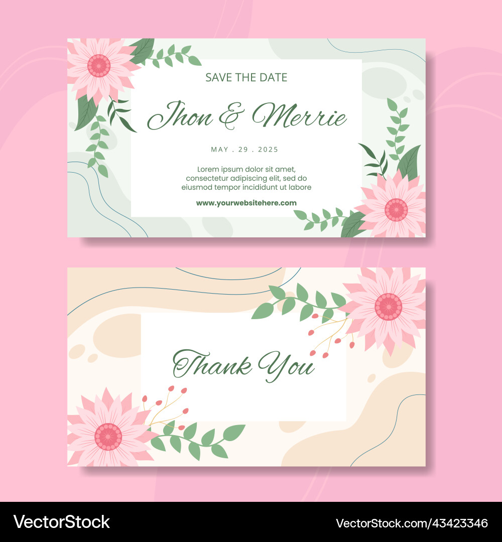 Floral wedding card horizontal template flat Vector Image