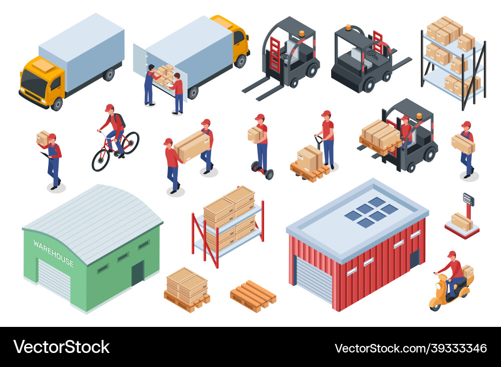 Isometric Warehouse Logistics Delivery Royalty Free Vector