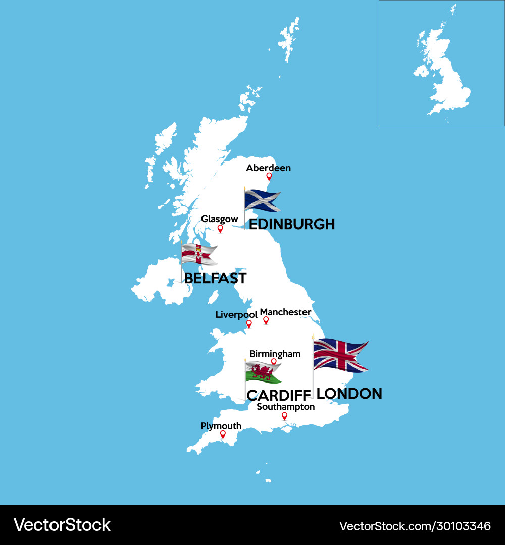 Map united kingdom and ireland Royalty Free Vector Image