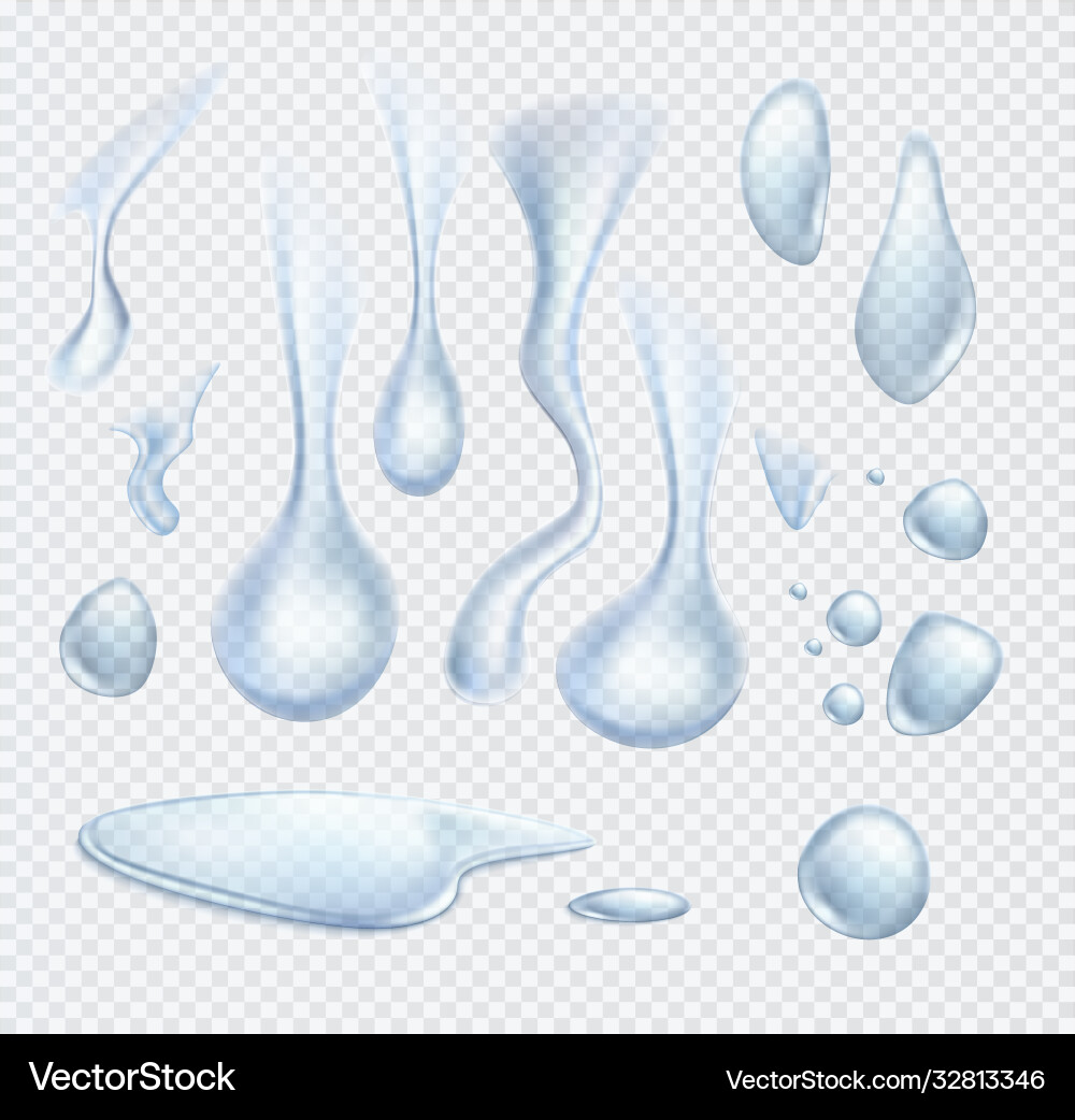 Realistic water drop pure liquid set Royalty Free Vector