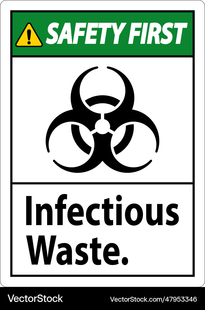 Safety first label infectious waste sign Vector Image