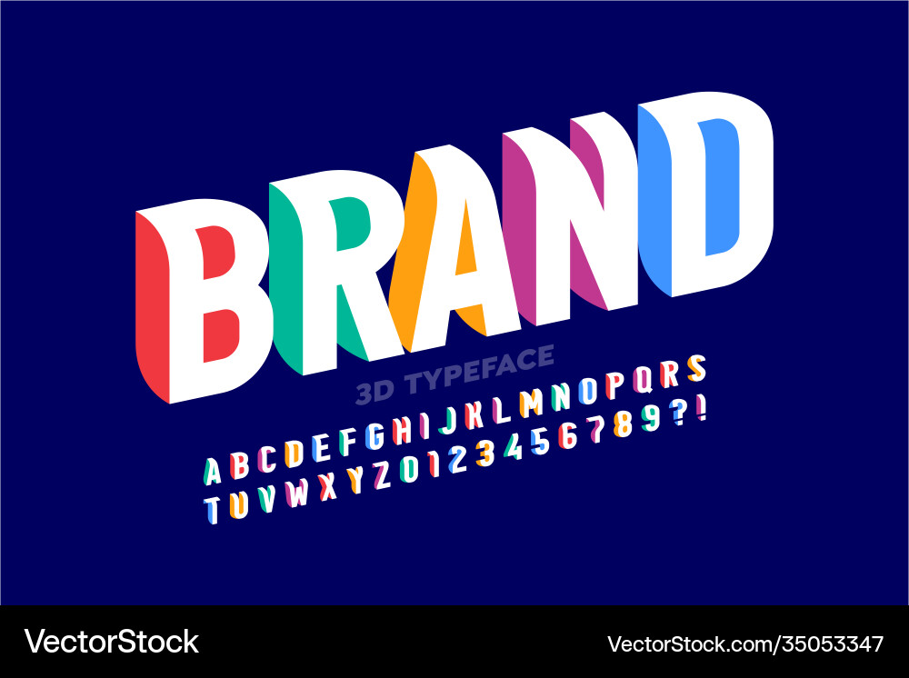 3d style modern font alphabet letters and numbers Vector Image