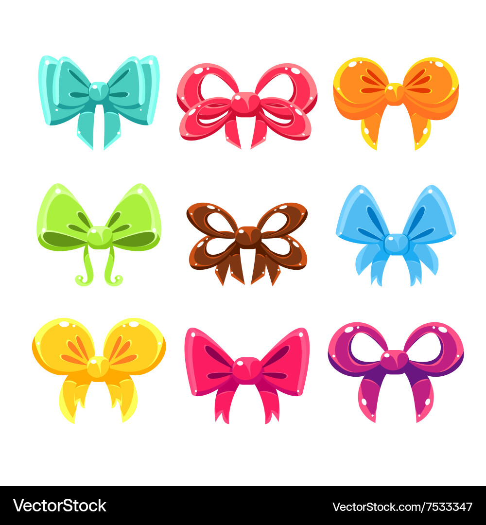 Cute colorful bows set Royalty Free Vector Image