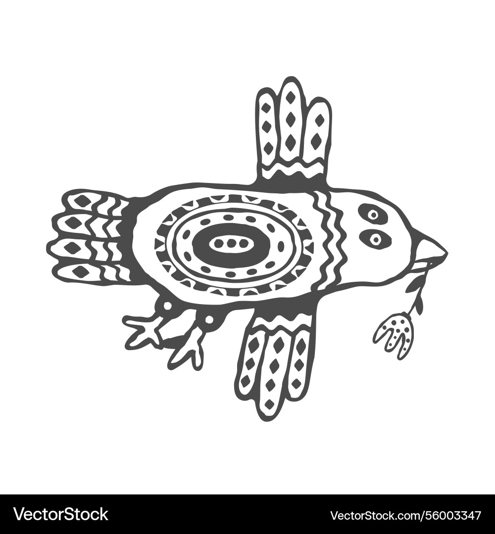 Folk boho hand drawn bird with flower Royalty Free Vector
