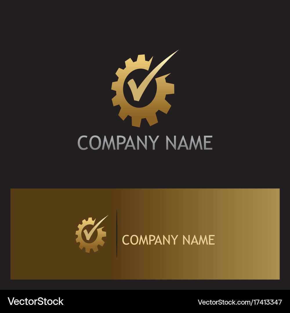 Gear work check mark gold logo Royalty Free Vector Image