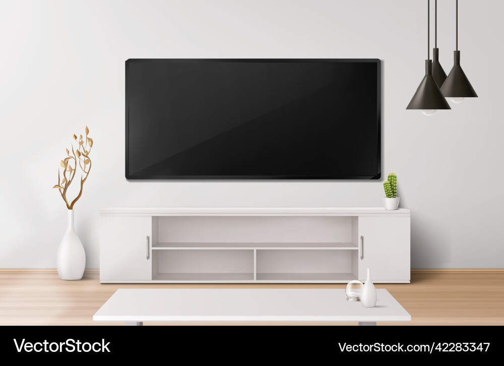 Living room with wide lcd tv screen Royalty Free Vector