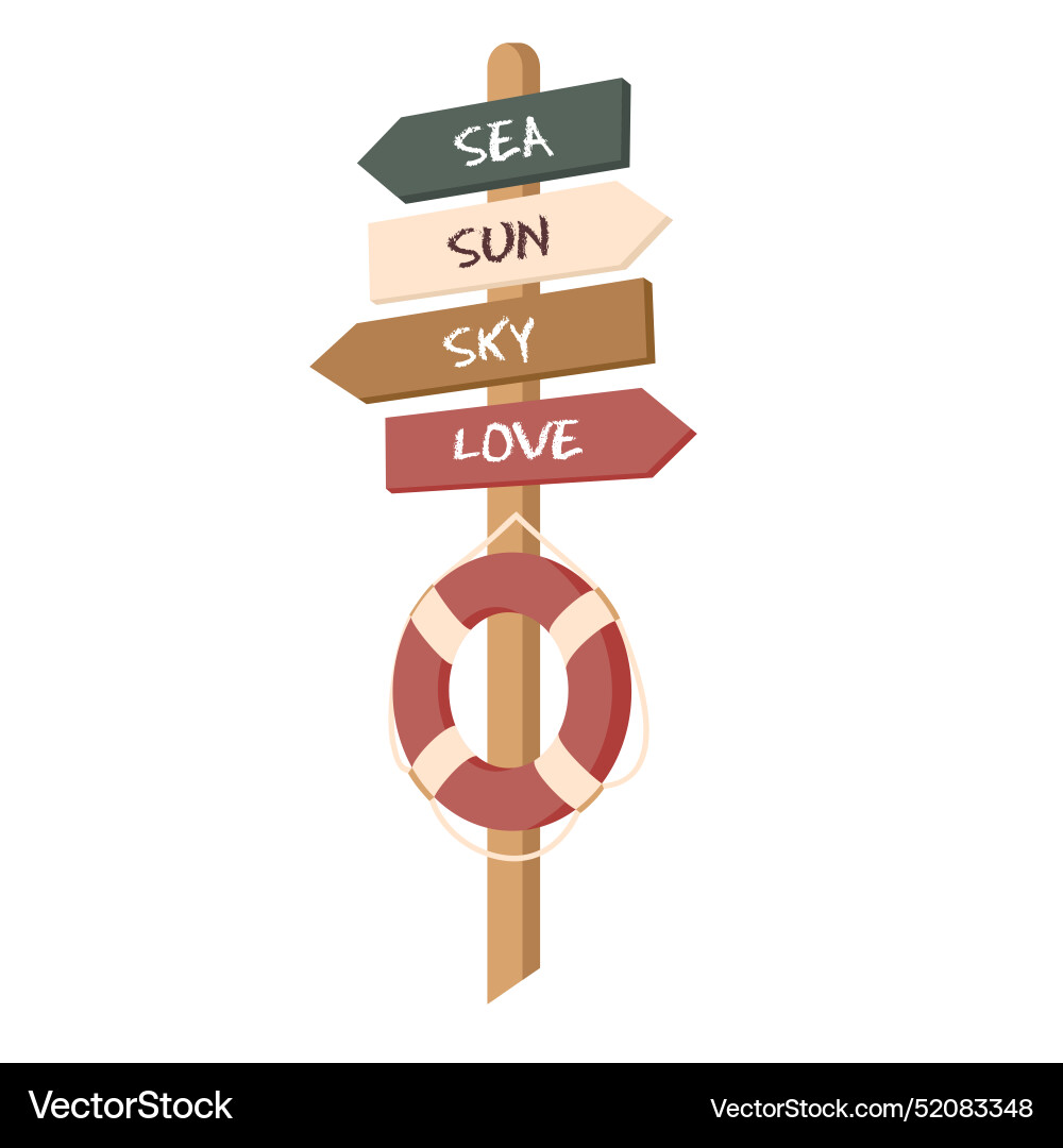 Beach signpost lifebuoy Royalty Free Vector Image