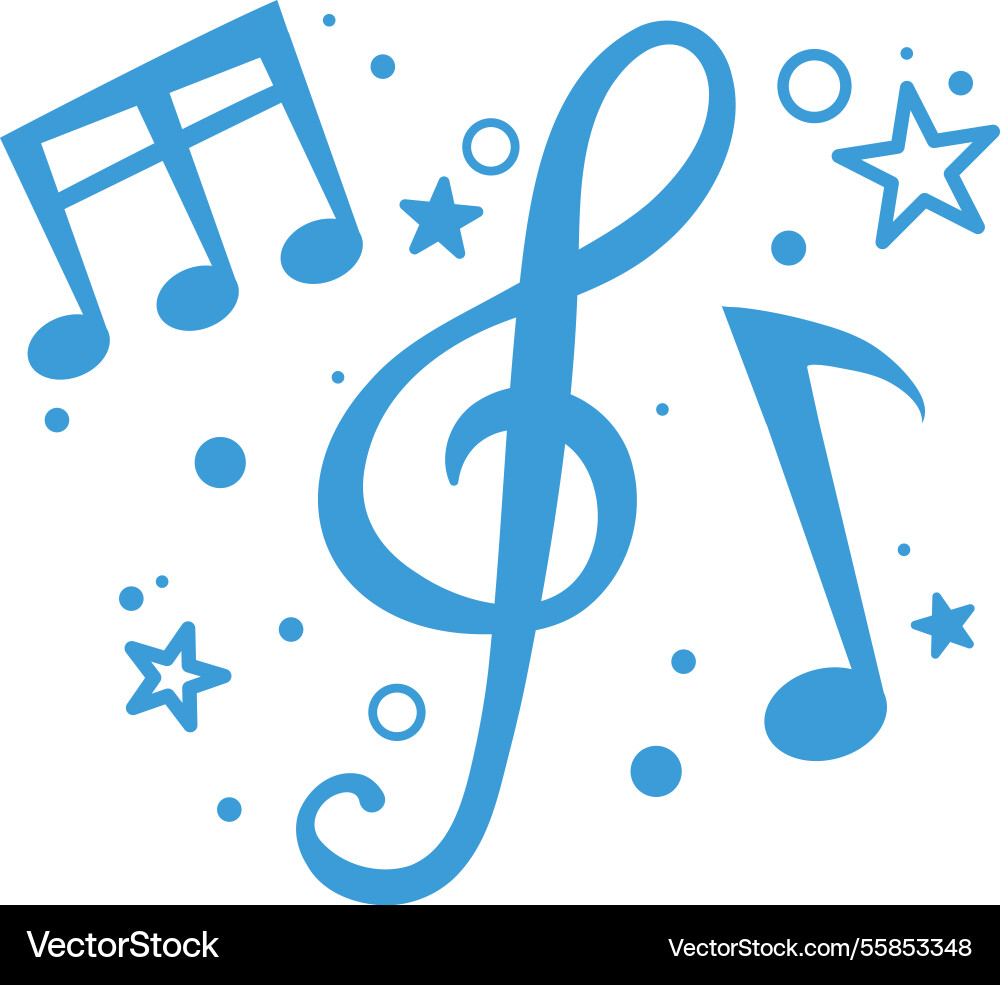 Blue musical notes with stars and circles Vector Image