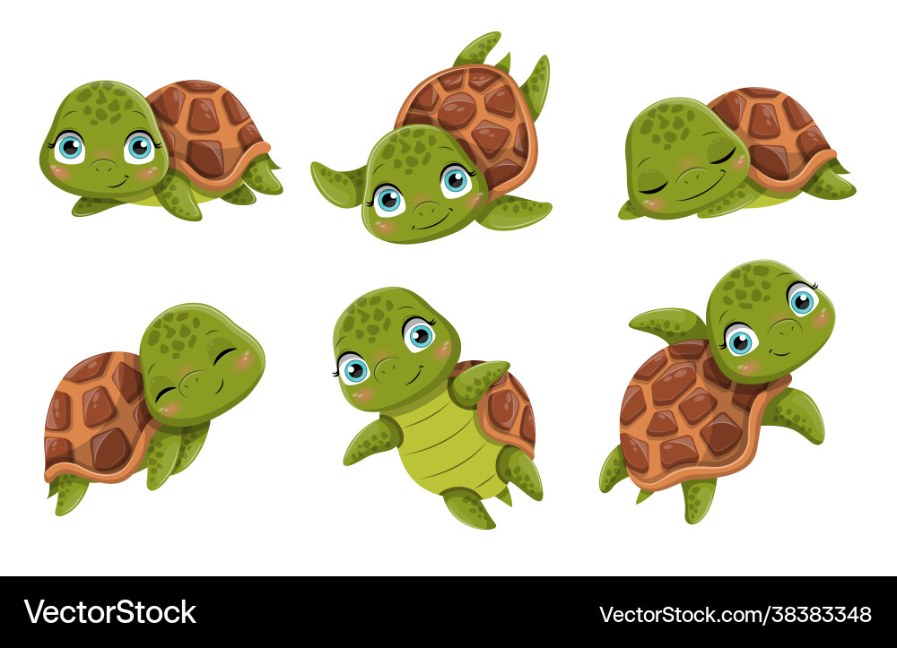 Cute cartoon smiling turtles Royalty Free Vector Image