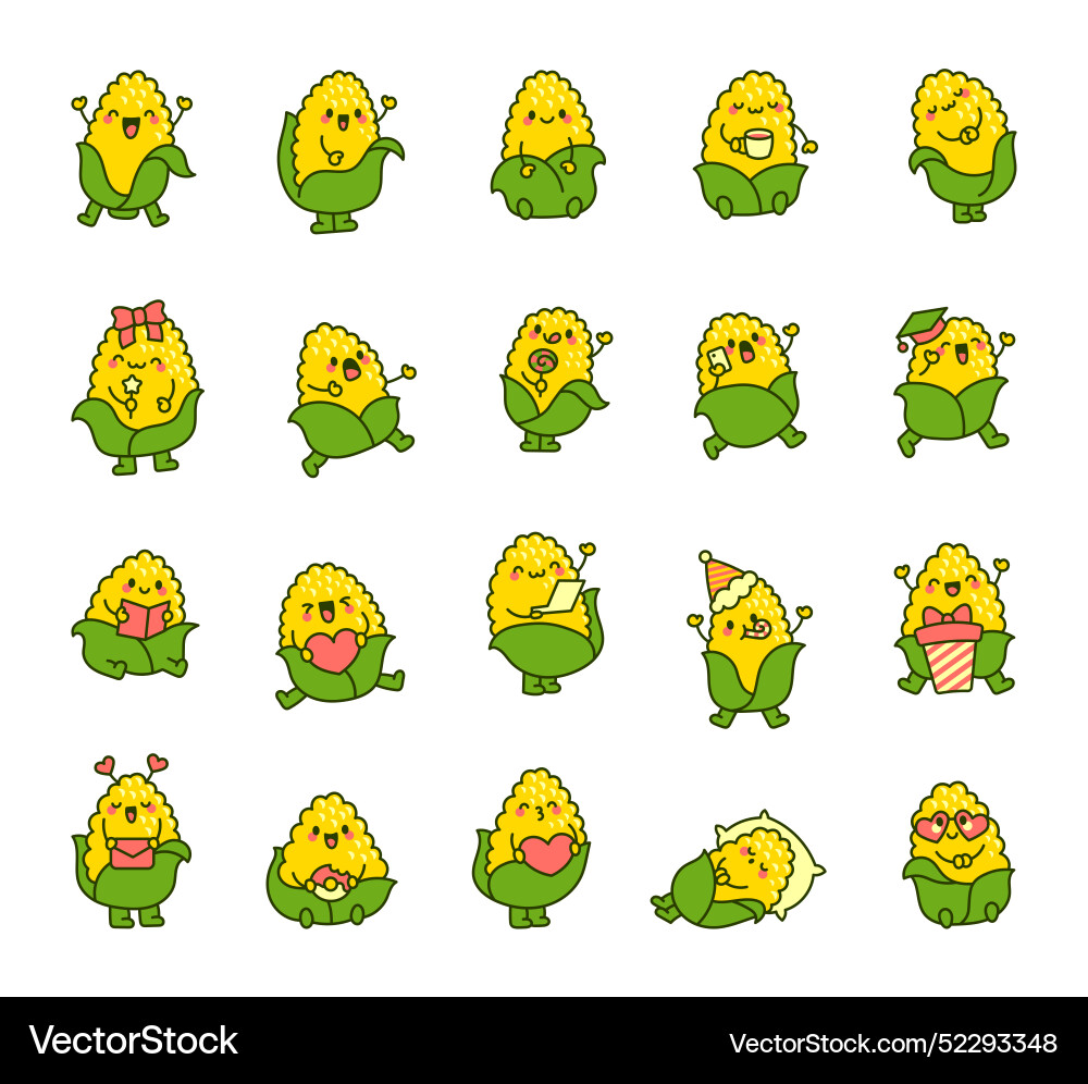 Cute corn character with a cheerful face cartoon Vector Image