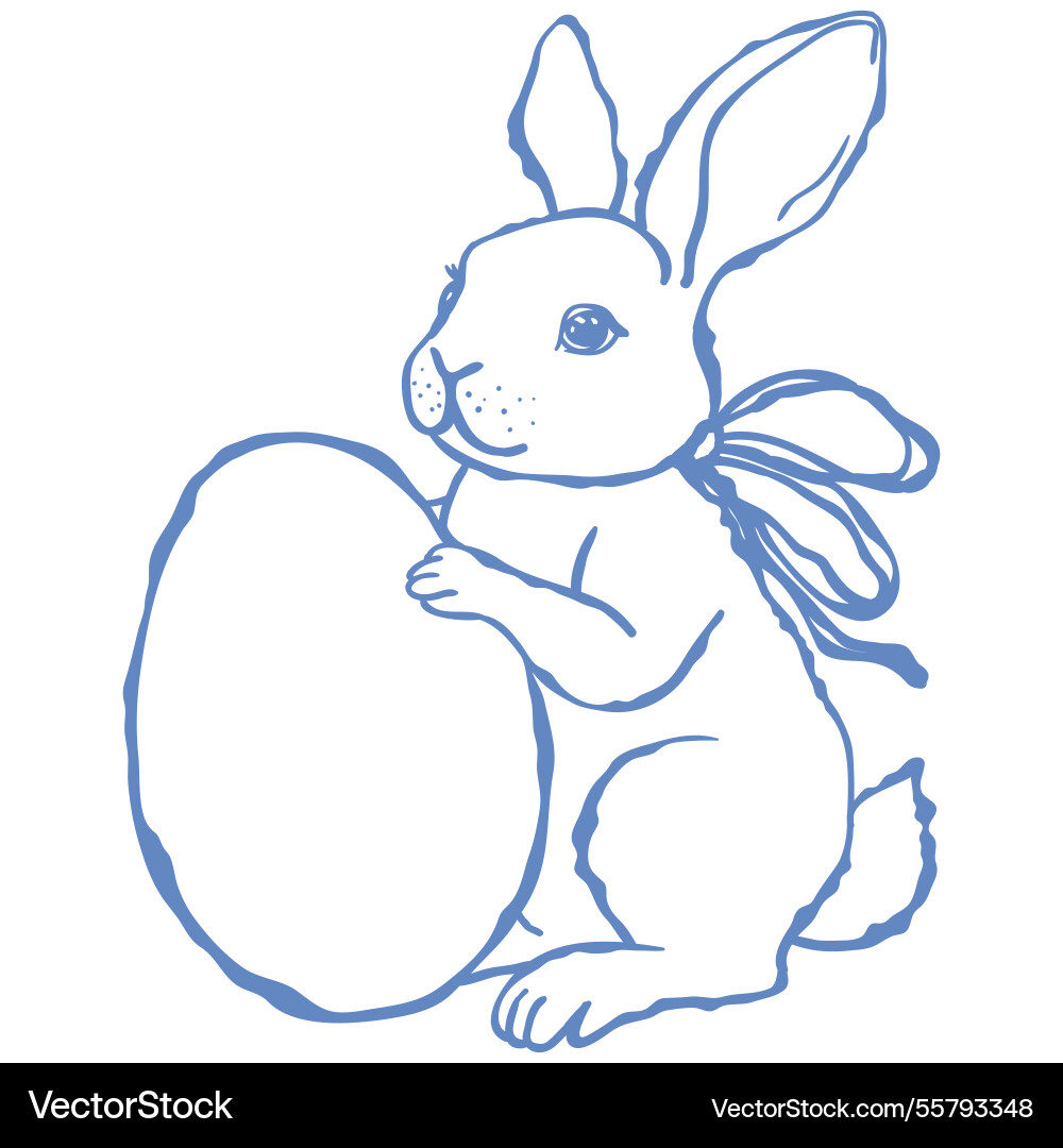 Cute line art easter bunny with egg Royalty Free Vector