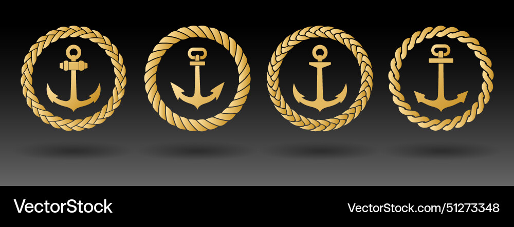 Golden anchors in rope frame labels Royalty Free Vector