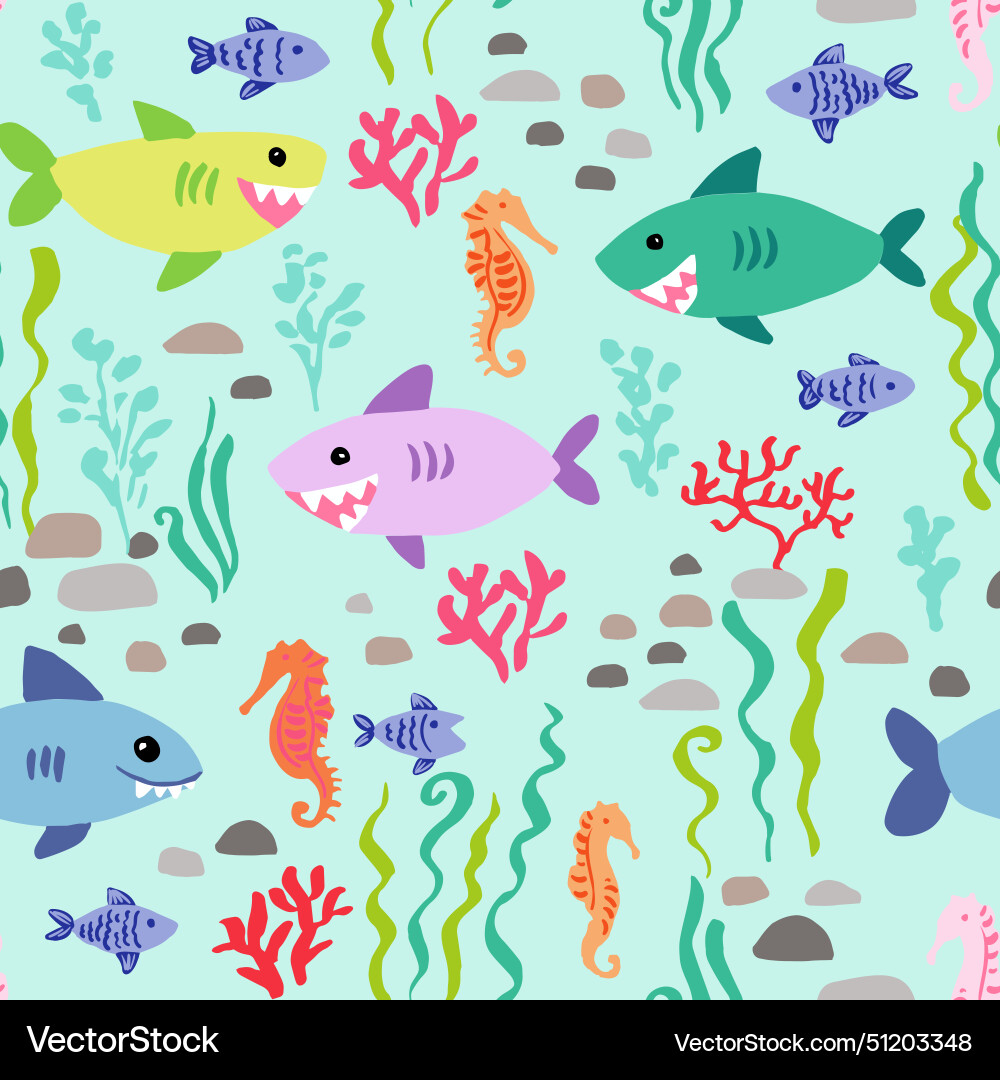 Kids seamless pattern with sea animals Royalty Free Vector