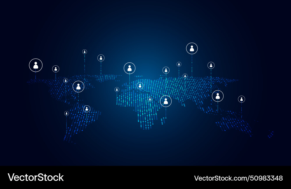 Map with people icons and connection city concept Vector Image