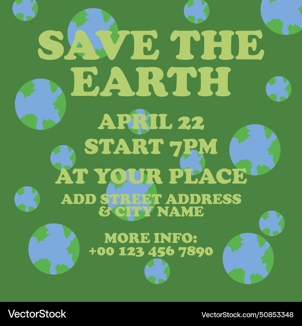 Save the earth party poster flyer design Vector Image