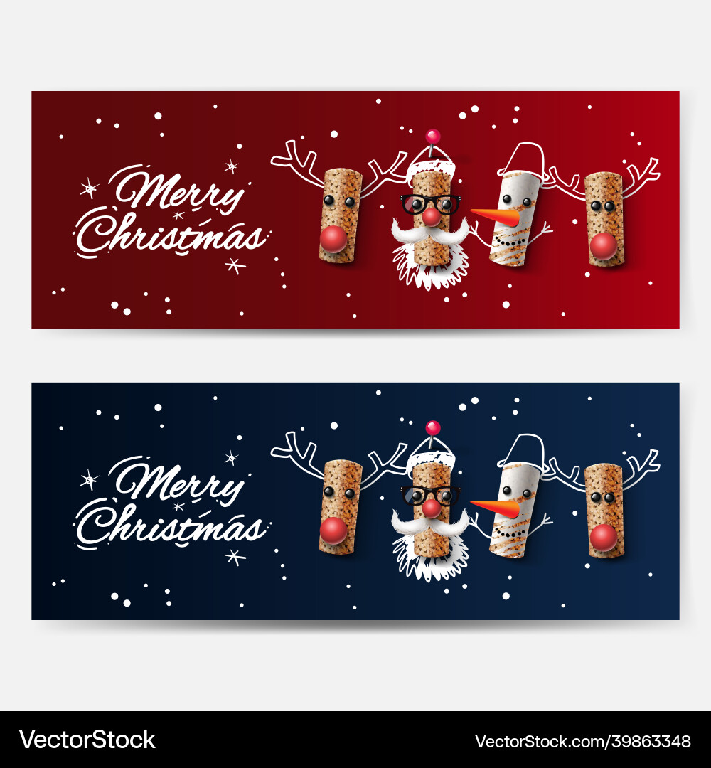 Set of christmas web banners wine cork Royalty Free Vector