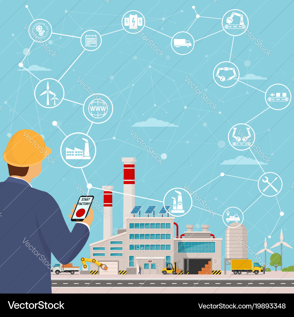 Smart factory and around it icons engineer Vector Image