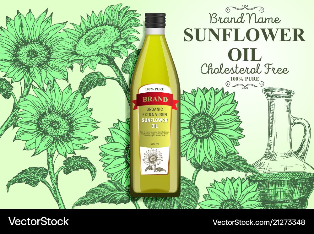 Sunflower oil ads poster banner template Vector Image