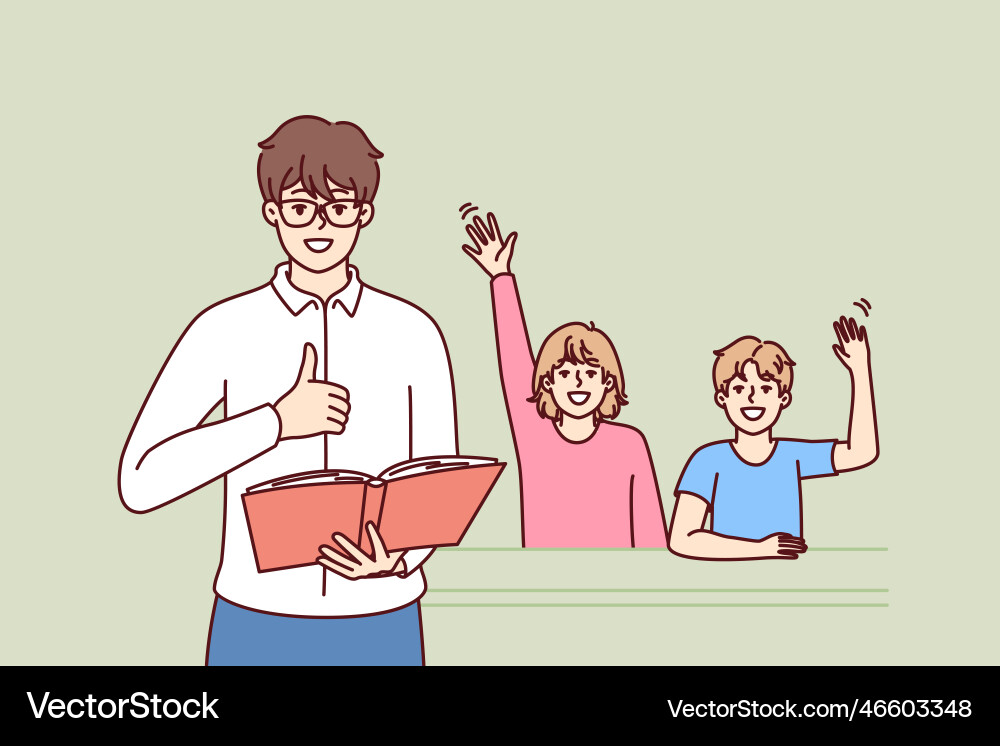 Teacher Guiding Students with Textbook Royalty Free Vector