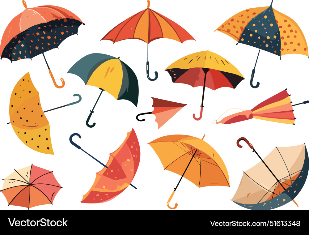 Umbrellas set autumn umbrella closed and open Vector Image